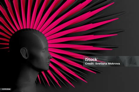 양식에 일치시키는 모호크 헤어 스타일과 프로필에 젊은 여성의 입체 머리와 창조적 인 어두운 배경 3d 일러스트레이션 0명에 대한 스톡 사진 및 기타 이미지 Istock