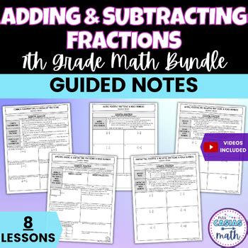 Adding And Subtracting Fractions Guided Notes Lessons BUNDLE By Mrscasiasmath