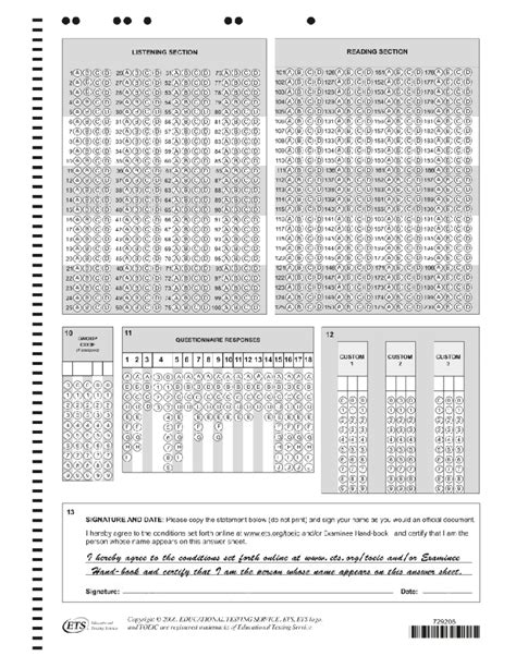 6 Toeic Answer Sheet Listening Section Reading Section 1 B 26 B D B