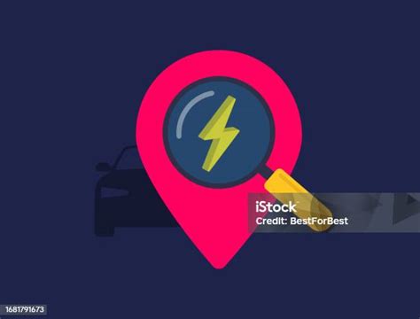 전기 자동차 충전소 개념입니다 Ev 충전기 위치에 대한 지도 마커 아이콘이 있는 검은색 배경에 분리된 벡터 그림 0명에 대한