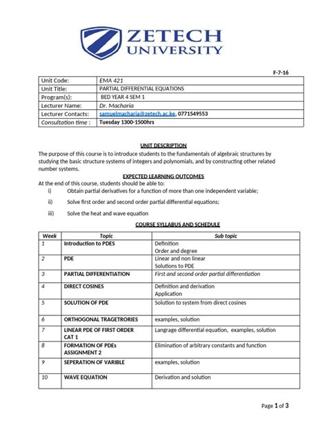 Pde1 Pdf Partial Differential Equation Equations