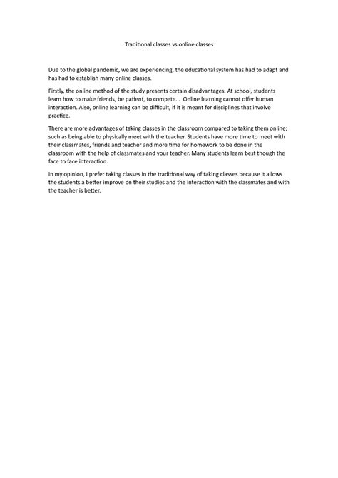 Traditional Classes Vs Online Classes Firstly The Online Method Of