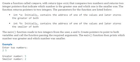Solved Create A Function Called Compare With Return Type Chegg Com