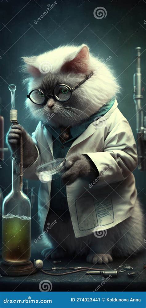 Cat Dressed As Scientists Experiment On Humans In A Lab Created With