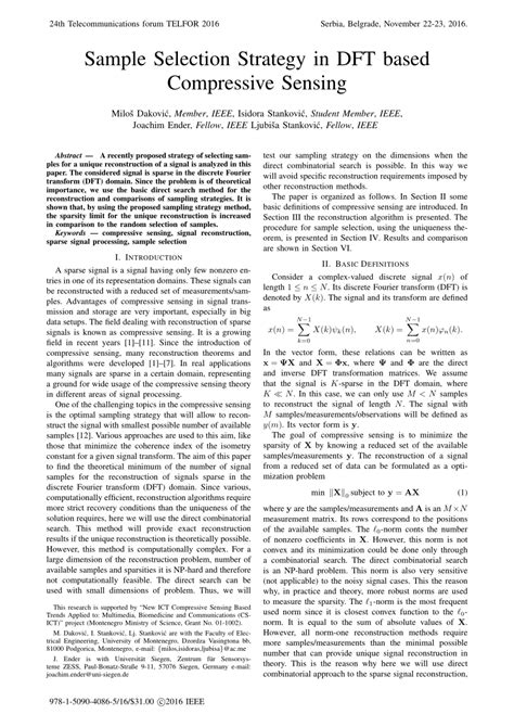 Pdf Sample Selection Strategy In Dft Based Compressive Sensing