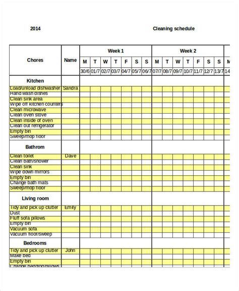 Excel Cleaning Schedule Template