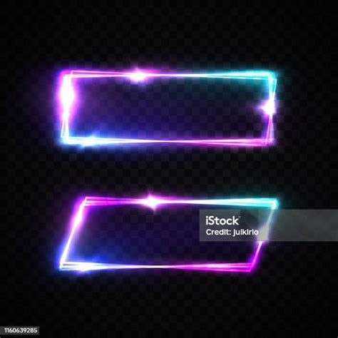 다채로운 네온 사각형 표지판 세트입니다 빛나는 색상 사각형 투명 한 배경에 컬렉션입니다 빛나는 주도 할로겐 램프 프레임 배너 플라이어 포스터에 대한 광고 디자인 요소 템플릿