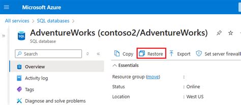 バックアップからデータベースを復元する azure sql database microsoft learn