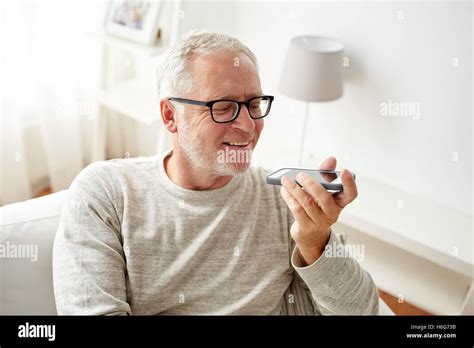 Old Man Using Voice Command Recorder On Smartphone Stock Photo Alamy