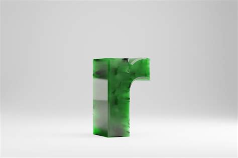 옥 3d 문자 R 소문자 옥 편지 흰색 배경에 고립입니다 녹색 옥 반투명 돌 알파벳입니다 3d 렌더링된 글꼴 문자입니다