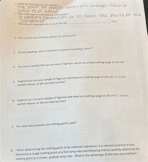 Solved 1 Define The Melting Point Of A Substance The