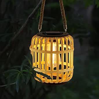 Larekook Solar Lanterns Natural Rattan Bamboo Solar
