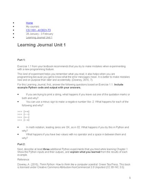 Cs 1101 Learning Journal Unit 1 Home My Courses Cs 1101 Ay2021 T 28 January 3 February