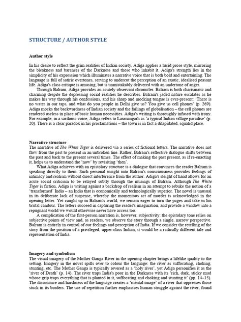 White Tiger Structure Author Style Pdf