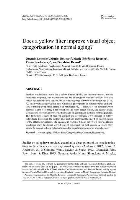 Pdf Does A Yellow Filter Improve Visual Object Categorization In