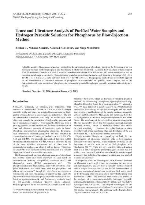 Pdf Trace And Ultratrace Analysis Of Purified Water Samples And Hydrogen Peroxide Solutions