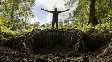 Tree Rooted Arms Symbolize Connection To Nature Forest Clearing