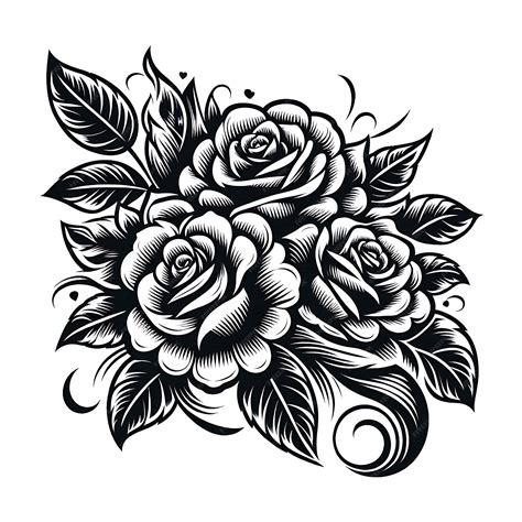 Un Dibujo En Blanco Y Negro De Rosas Con Hojas Y Flores Vector Premium