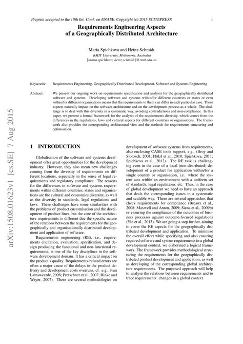 pdf requirements engineering aspects of a geographically distributed