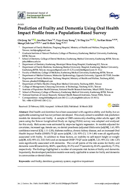 Pdf Prediction Of Frailty And Dementia Using Oral Health Impact Profile From A Population