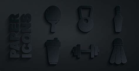 덤벨 볼링 핀 피트니스 셰이커 배드민턴 셔틀콕 케틀벨 및 탁구 아이콘을 재생하기 위한 라켓을 설정합니다 벡터 3차원 형태에 대한 스톡 벡터 아트 및 기타 이미지 Istock