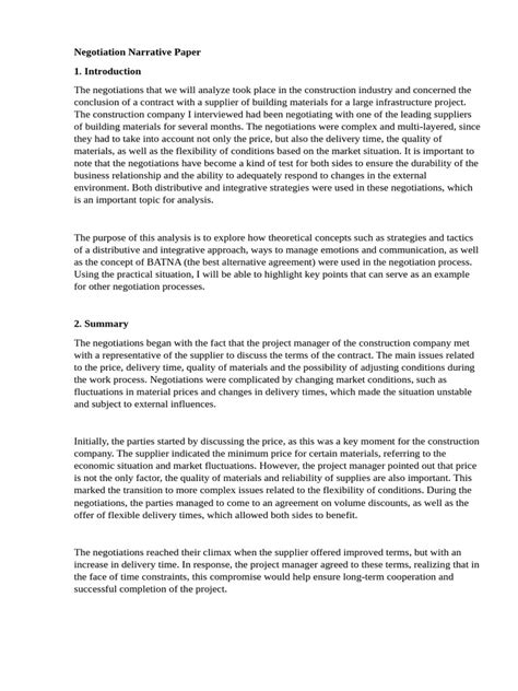 Negotiation Narrative Paper Pdf Negotiation Communication
