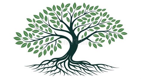 Robust Tree With Visible Roots Symbolizing Strength And Natural Resilience Vector Design