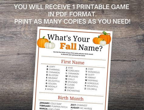 What S Your Fall Name Printable Fall Name Generator Etsy