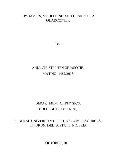 Dynamics Modelling And Design Of A Quadcopter Pdf Robotics