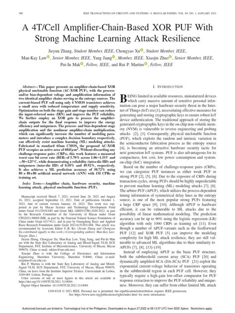 a 4t cell amplifier chain based xor puf with strong machine learning