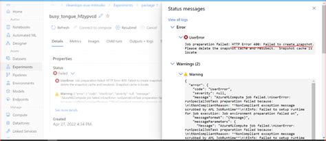 Snapshot Creation Issue Azure Ml Pipeline Microsoft Qanda