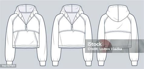 래글런 소매 까마귀 테크니컬 패션 일러스트 후드 스웨트 셔츠 패션 플랫 기술 도면 템플릿 자른 Zipup 원시 특대형 전면 및