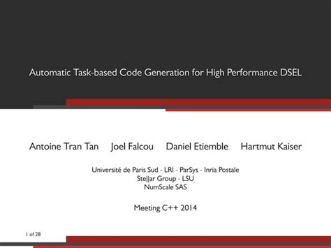 Automatic Task Based Code Generation For High Performance Dsel Ppt