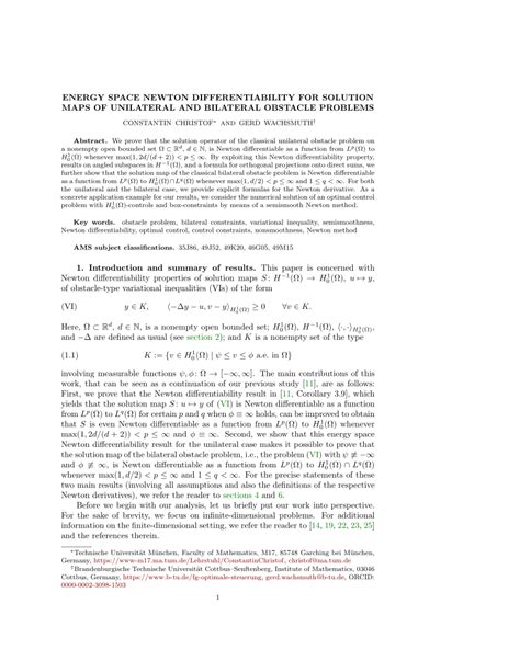 Pdf Energy Space Newton Differentiability For Solution Maps Of Unilateral And Bilateral