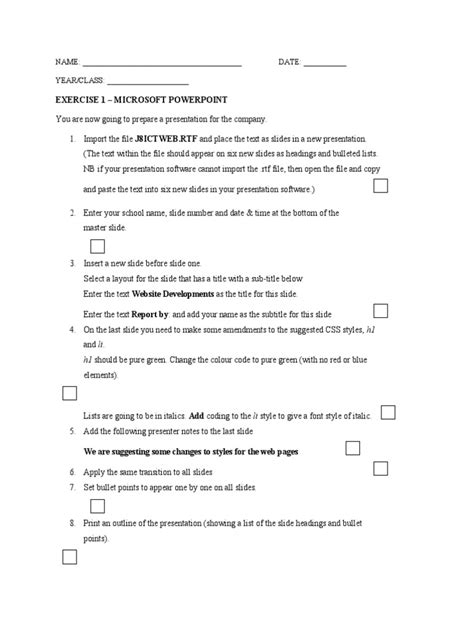 Exercise 1 Microsoft Powerpoint Pdf Cascading Style Sheets Page Layout