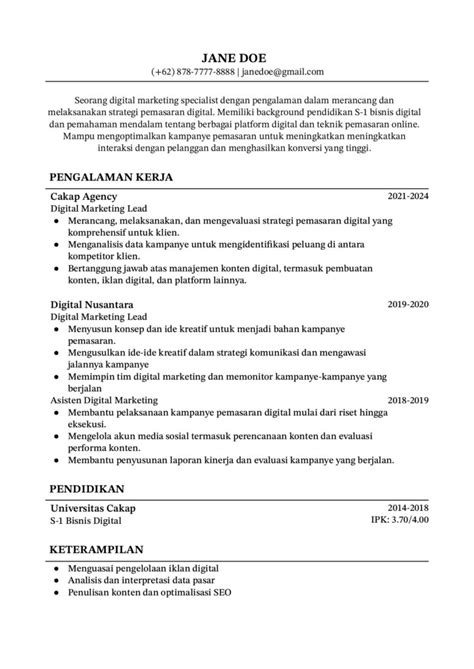 Contoh Dan Template CV Lamaran Kerja Untuk Berbagai Profesi