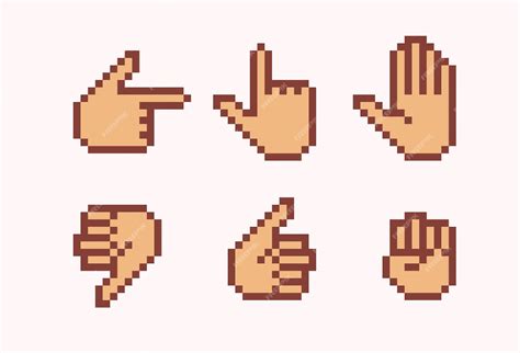 Premium Vector Hand Cursor Pixel Art Set Hand Gesture Collection Thumb Up Down Stop And