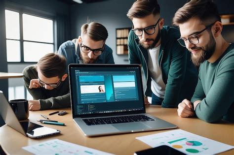 Panorama Shot Of Frontend Developer Team Brainstorming Ui And Ux Designs For Mobile App