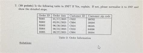 solved 2 10 points is the following table in 3nf if