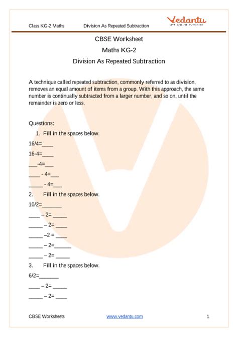 Repeated Subtraction Worksheets 3rd