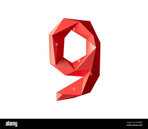 Digit Made Of Low Poly Red Material 3d Illustration Of Simple Digit Made Of Low Poly Red Material 3d Illustration Of Simple