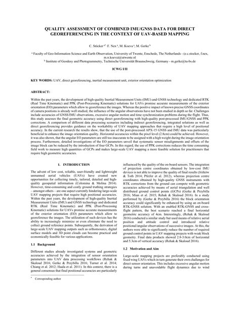 Pdf Quality Assessment Of Combined Imugnss Data For Direct Georeferencing In The Context Of