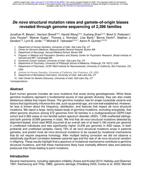 De Novo Structural Mutation Rates And Gamete Of Origin Biases Revealed