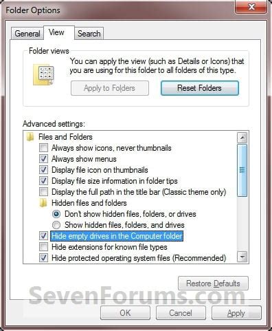 Drives Hide Or Show Empty Drives In Computer Folder Tutorials