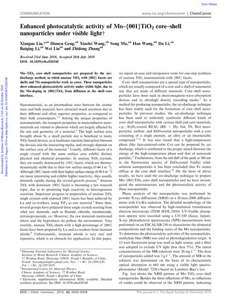 Pdf Enhanced Photocatalytic Activity Of Mo {001}tio2 Core Shell Nanoparticles Under Visible Light