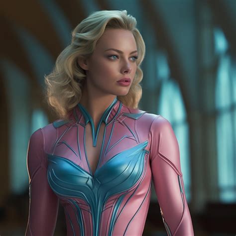 마고 로비 margot Robbie 는 강하고 아름다운 슈퍼히어로인이다 프리미엄 사진