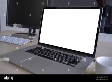 Mock Up Using Laptop With Blank Screen Computer Modern Stock Photo Alamy
