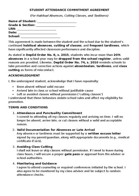 Student Attendance Commitment Agreement For Habitual Absences Studocu