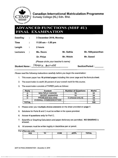 Sample Answers Mhf4u Dec 2018 Pdf