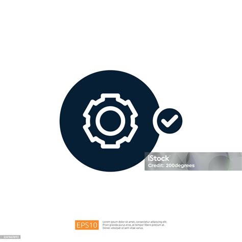 이 이미지에는 기술 또는 산업 맥락에서 효율성 완료 또는 성공적인 프로세스를 상징하는 확인 표시가 있는 톱니바퀴 아이콘이 있습니다 개념에 대한 스톡 벡터 아트 및 기타
